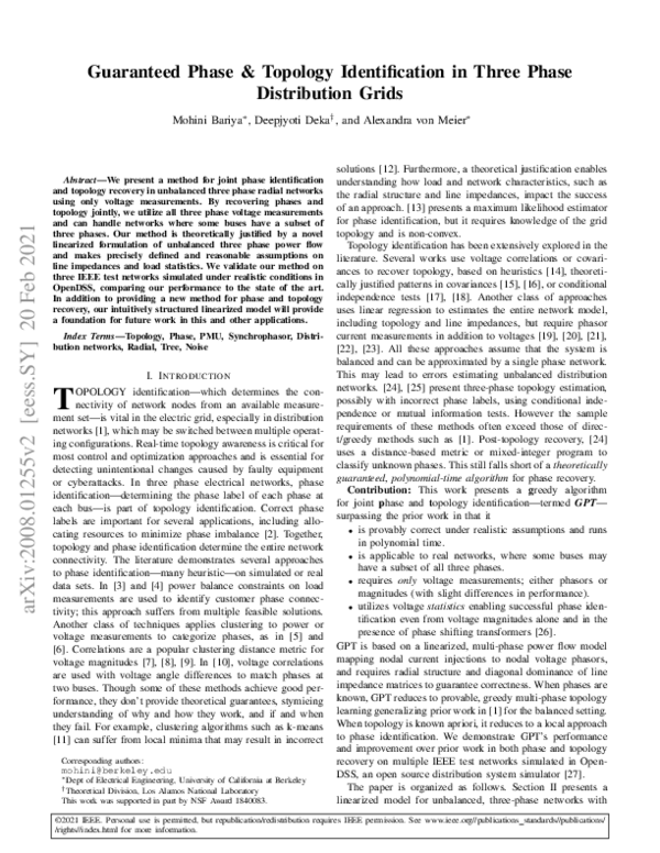 (PDF) Guaranteed Phase & Topology Identification in Three Phase Distribution Grids