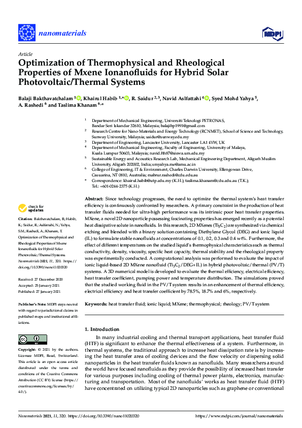 (PDF) Optimization of Thermophysical and Rheological Properties of Mxene Ionanofluids for Hybrid ...