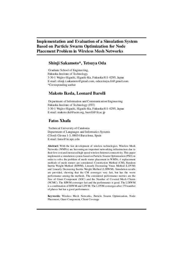 (PDF) Design and Implementation of a Simulation System Based on Particle Swarm Optimization for ...