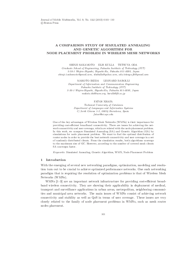 (PDF) A Comparison Study of Simulated Annealing and Genetic Algorithm for Node Placement Problem ...