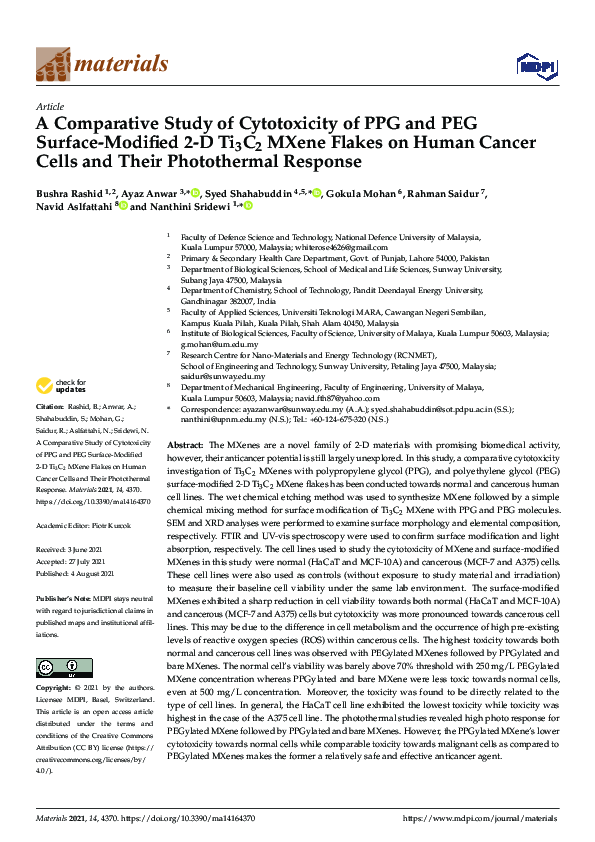 (PDF) A Comparative Study of Cytotoxicity of PPG and PEG Surface ...