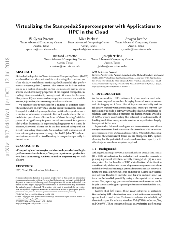 (PDF) Virtualizing the Stampede2 Supercomputer with Applications to HPC ...