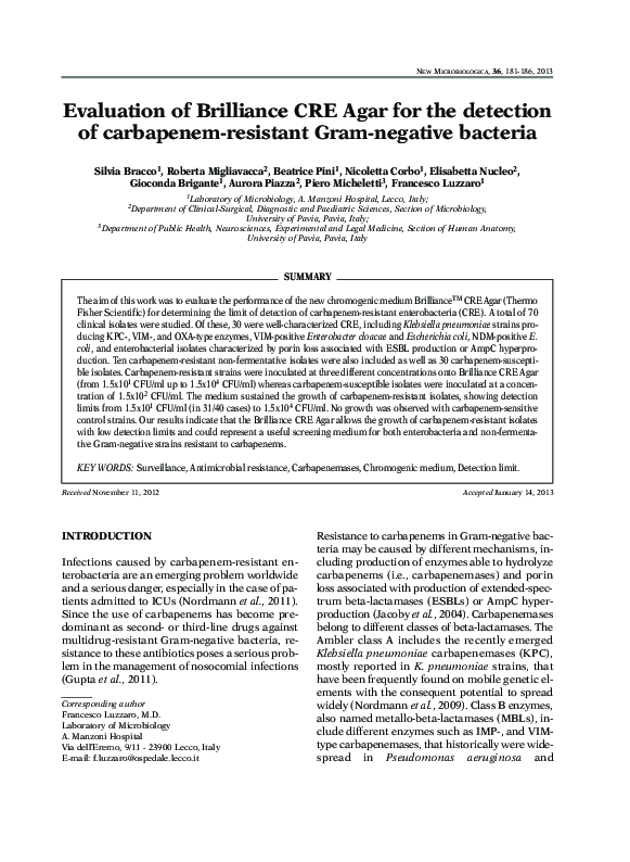 (PDF) Evaluation of brilliance CRE agar for the detection of carbapenem ...