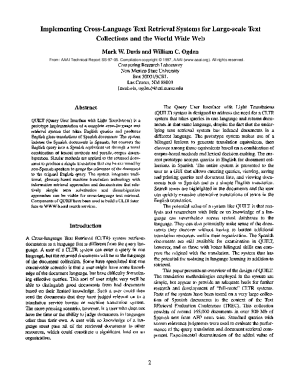 (PDF) Implementing Cross-Language Text Retrieval Systems for Large ...