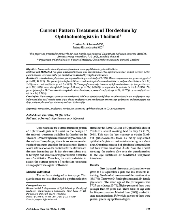 (PDF) Current pattern treatment of hordeolum by ophthalmologists in ...