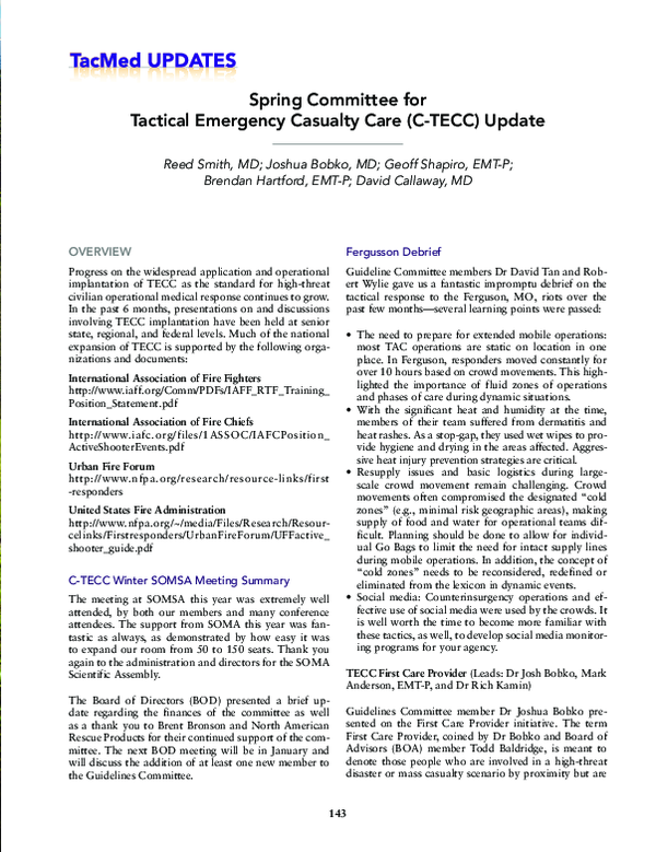 (PDF) Spring Committee for Tactical Emergency Casualty Care (C-TECC)Update
