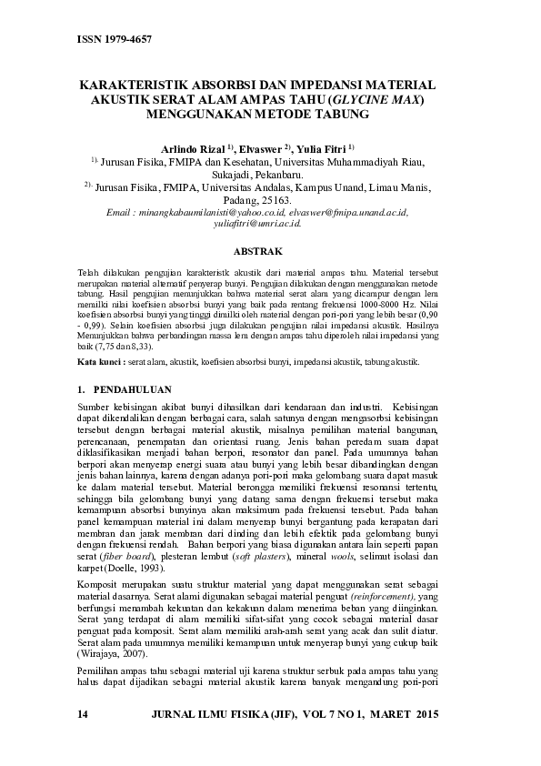 (PDF) Karakteristik Absorbsi dan Impedansi Material Akustik Serat Alam ...