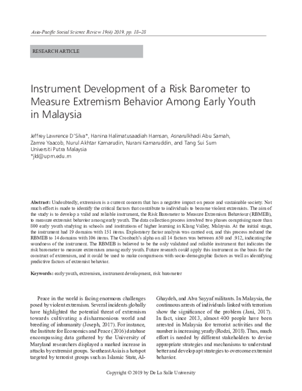 (PDF) Instrument Development of a Risk Barometer to Measure Extremism ...