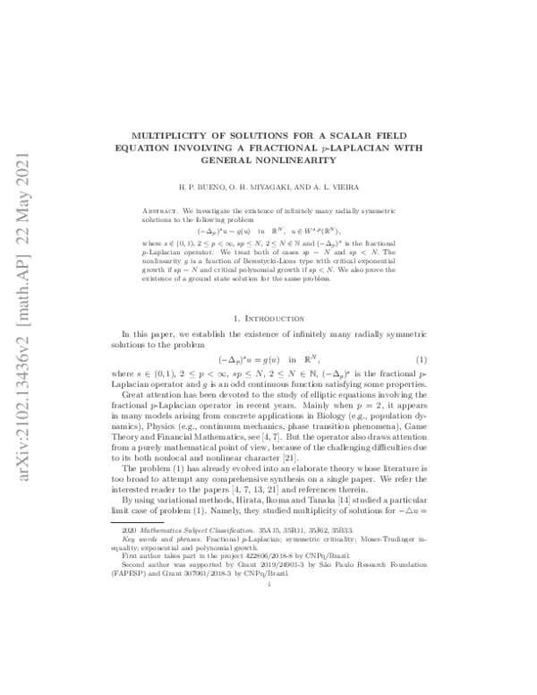 (PDF) Multiplicity of solutions for a scalar field equation involving a fractional $p$-Laplacian ...