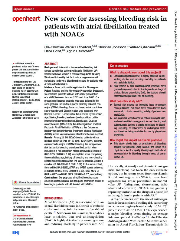 (PDF) New score for assessing bleeding risk in patients with atrial ...