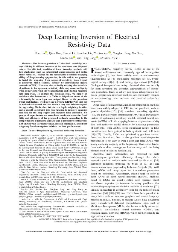 (PDF) Deep Learning Inversion of Electrical Resistivity Data