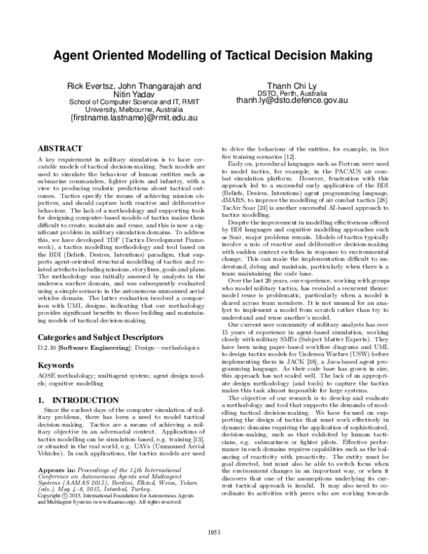 (PDF) Agent oriented modelling of tactical decision making