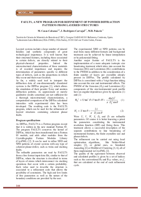 (PDF) FAULTS: Program for Refining Powder Diffraction