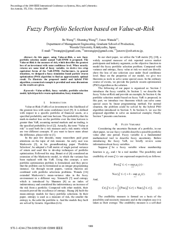 (PDF) Fuzzy portfolio selection based on Value-at-Risk