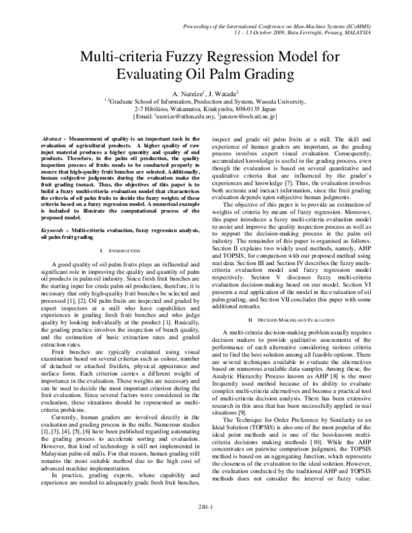 (PDF) Multi-criteria fuzzy regression model for evaluating oil palm grading
