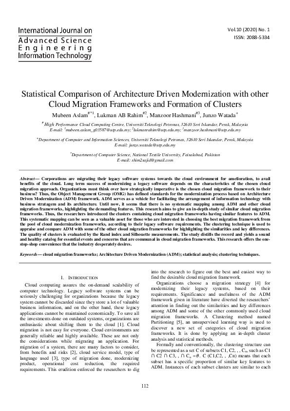(PDF) Statistical Comparison of Architecture Driven Modernization with other Cloud Migration ...