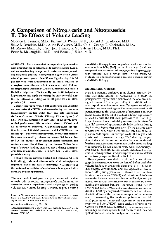 (PDF) A Comparison of Nitroglycerin and Nitroprusside: II. The Effects ...