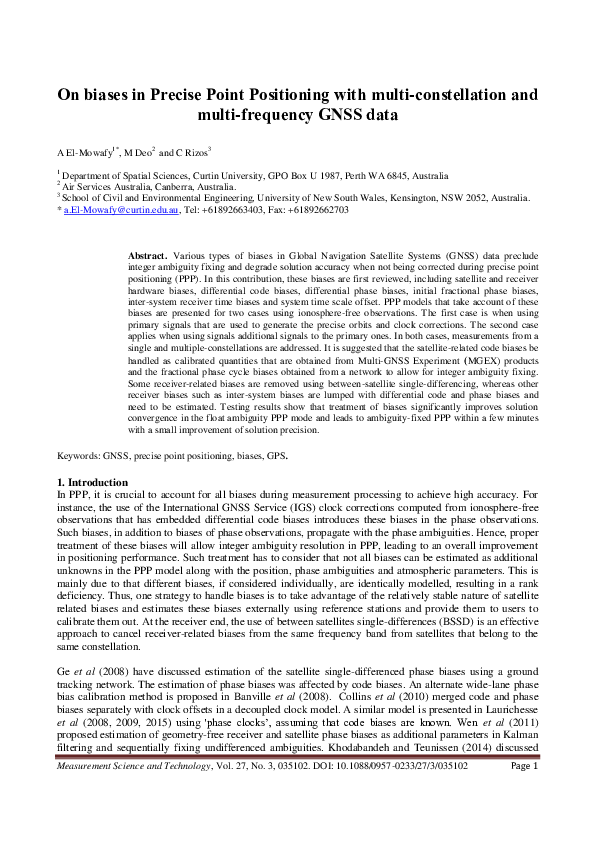 (PDF) On biases in precise point positioning with multi-constellation and multi-frequency GNSS data