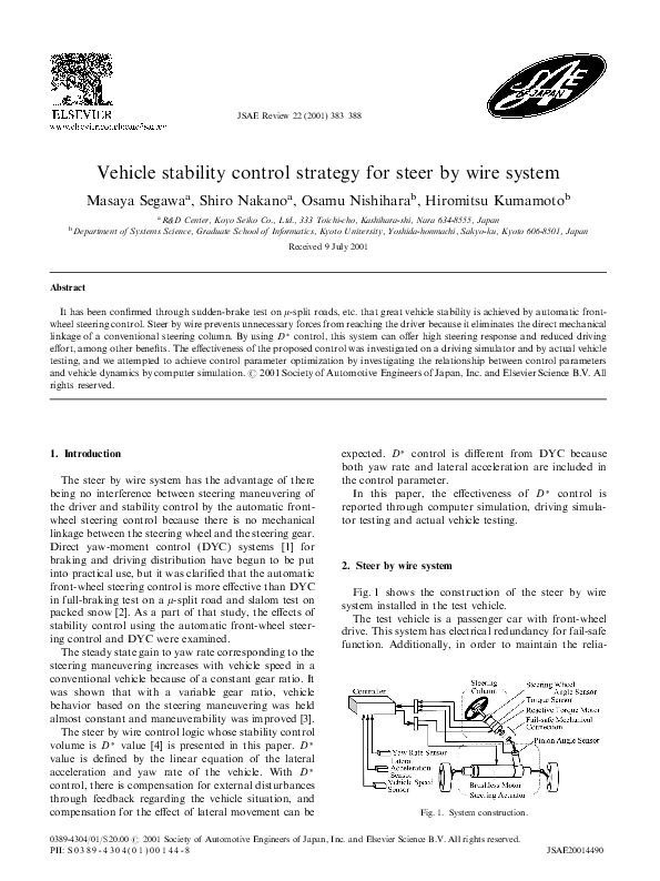(PDF) Vehicle stability control strategy for steer by wire system