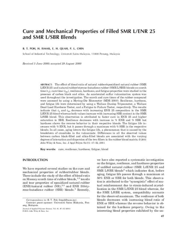 (PDF) Cure and mechanical properties of filled SMR L/ENR 25 and SMR L ...