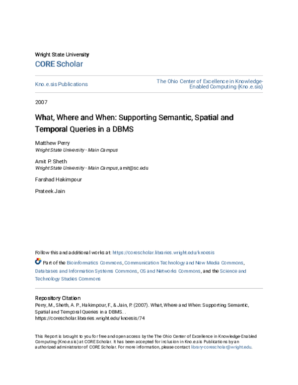 Pdf What Where And When Supporting Semantic Spatial And Temporal Queries In A Dbms