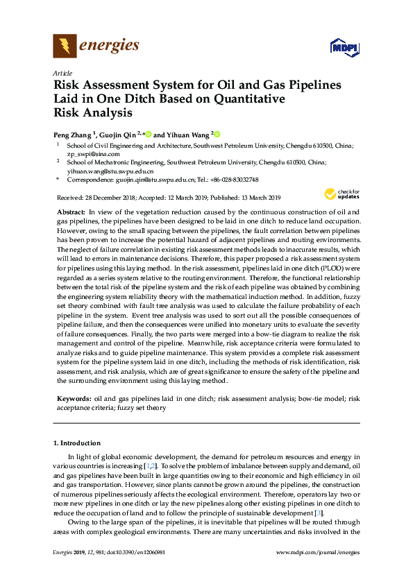 (PDF) Risk Assessment System for Oil and Gas Pipelines Laid in One ...