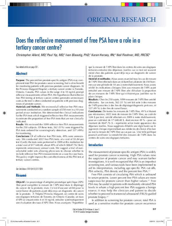 (PDF) Reflexive ordering of percent free PSA in patients: Do we need to ...