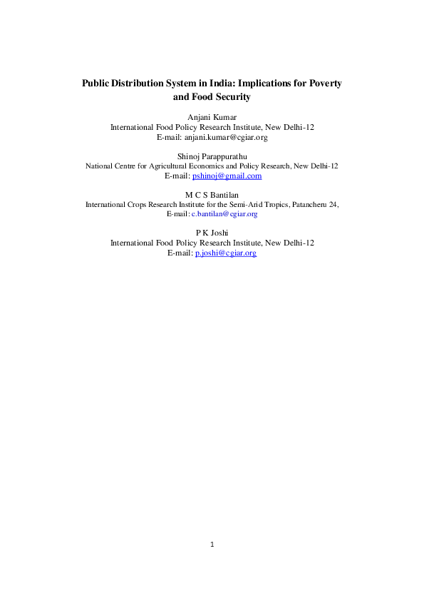 (PDF) Public Distribution System in India : Implications for Poverty ...