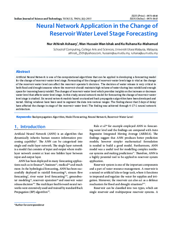 (PDF) Neural Network Application in the Change of Reservoir Water Level Stage Forecasting