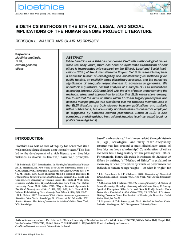 (PDF) Bioethics Methods in the Ethical, Legal, and Social Implications ...