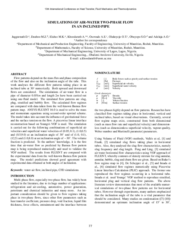 (PDF) Simulations of air-water two-phase flow in an inclined pipe