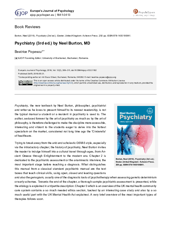 (PDF) Psychiatry (3rd ed.) by Neel Burton, MD