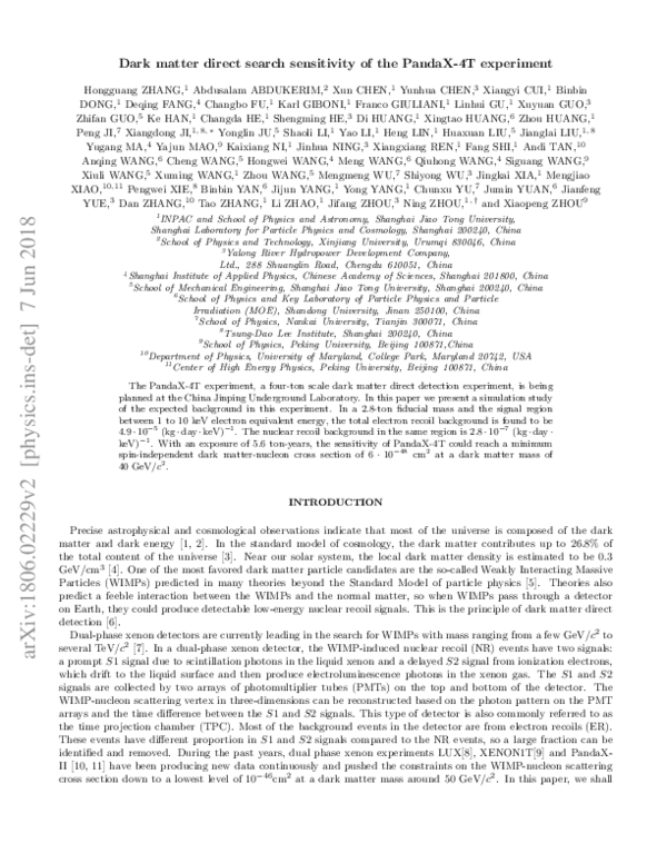 (PDF) Dark matter direct search sensitivity of the PandaX-4T experiment
