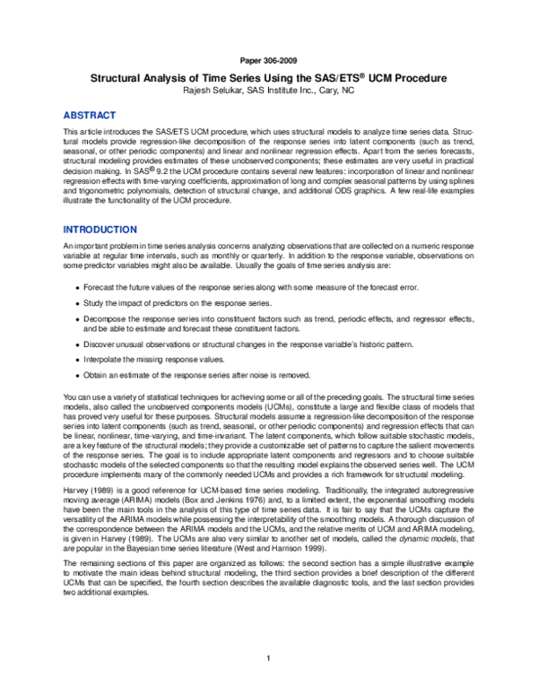 (PDF) Structural Analysis of Time Series Using the SAS/ETS® UCM Procedure