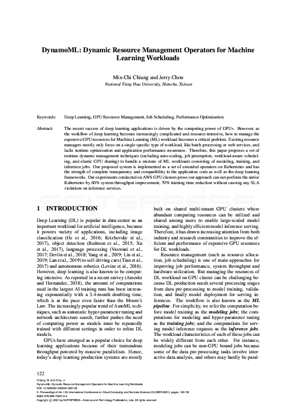 (PDF) DynamoML: Dynamic Resource Management Operators for Machine Learning Workloads