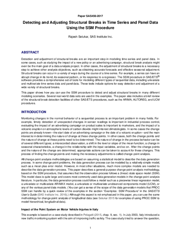 Pdf Detecting And Adjusting Structural Breaks In Time Series And
