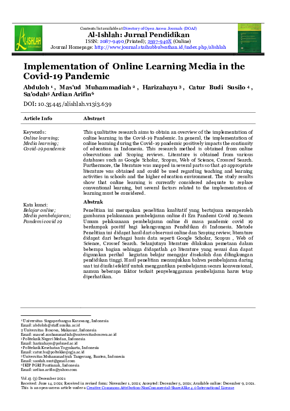 (PDF) Implementation of Online Learning Media in the Covid-19 Pandemic