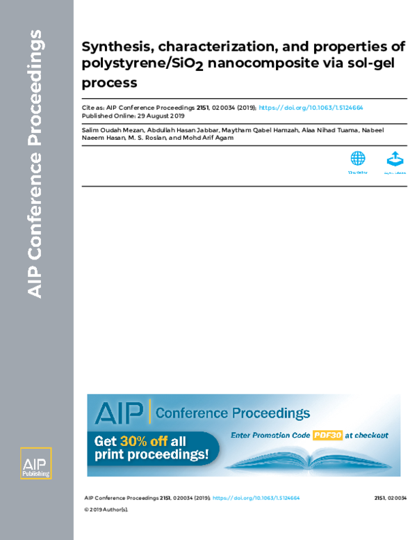 (PDF) Synthesis, characterization, and properties of polystyrene/SiO2 nanocomposite via sol-gel ...