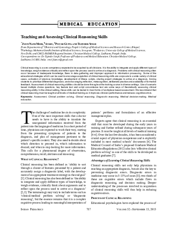 (PDF) Teaching and assessing clinical reasoning skills