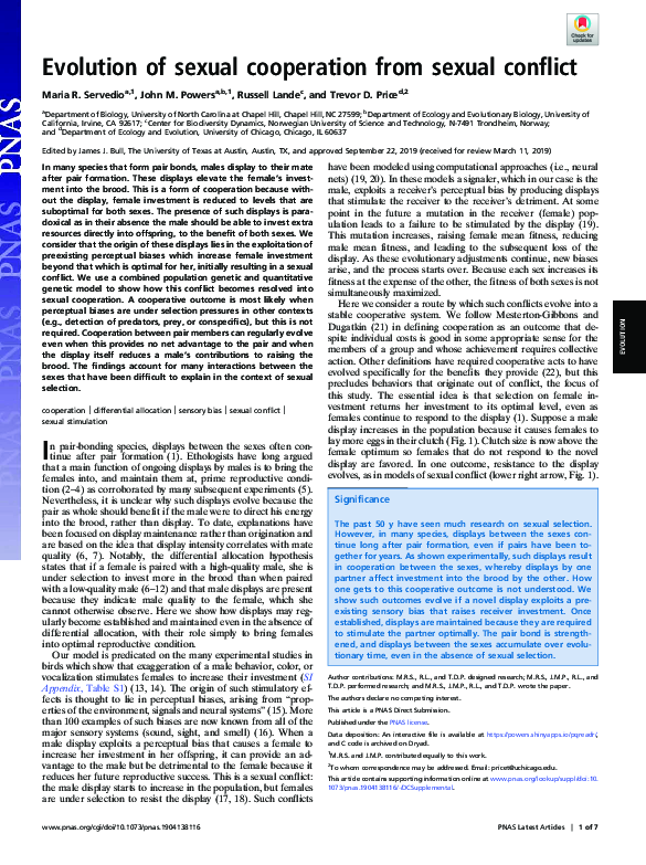 Pdf Evolution Of Sexual Cooperation From Sexual Conflict