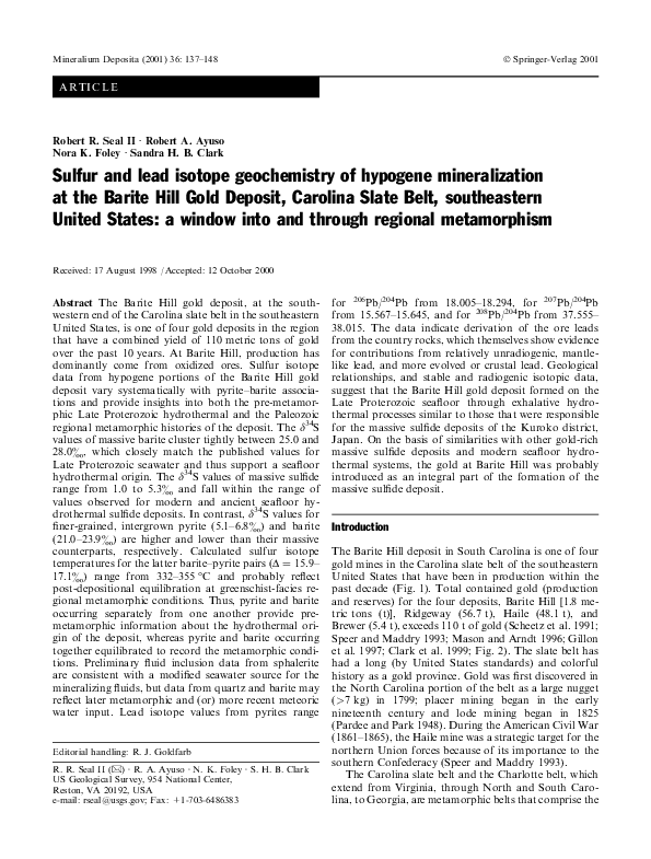 (PDF) Sulfur and lead isotope geochemistry of hypogene mineralization ...