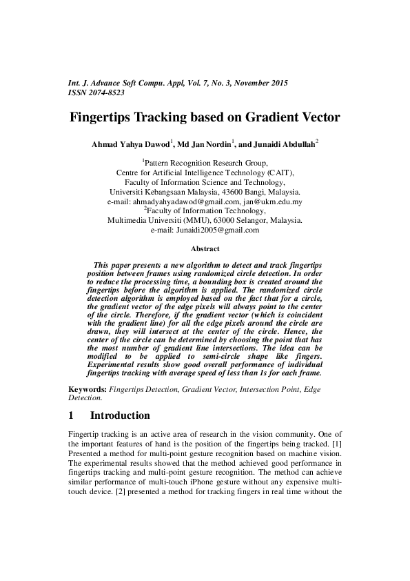 (PDF) Fingertips Tracking based on Gradient Vector