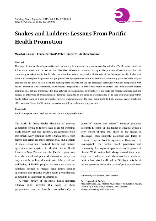 (PDF) Snakes and Ladders: Lessons From Pacific Health Promotion