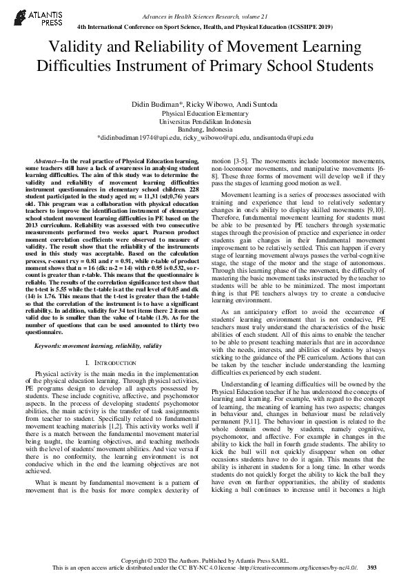 (PDF) Validity and Reliability of Movement Learning Difficulties ...
