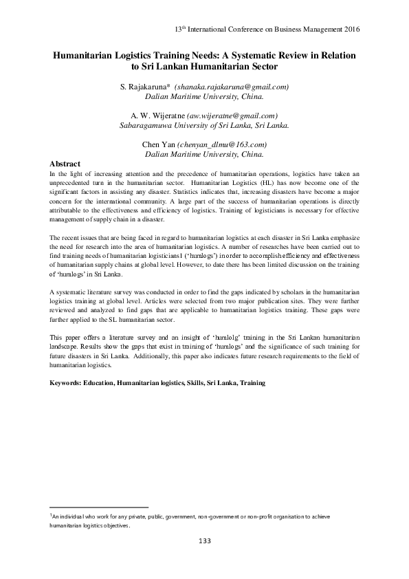 (PDF) Humanitarian Logistics Training Needs: A Systematic Review in ...