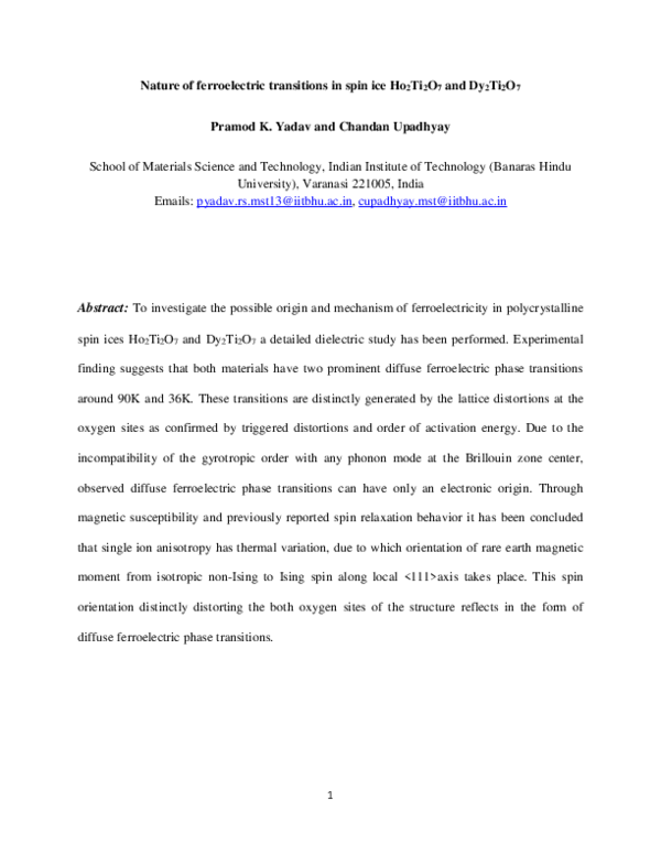 (PDF) Nature of ferroelectric transitions in spin ice Ho2Ti2O7 and Dy2Ti2O7