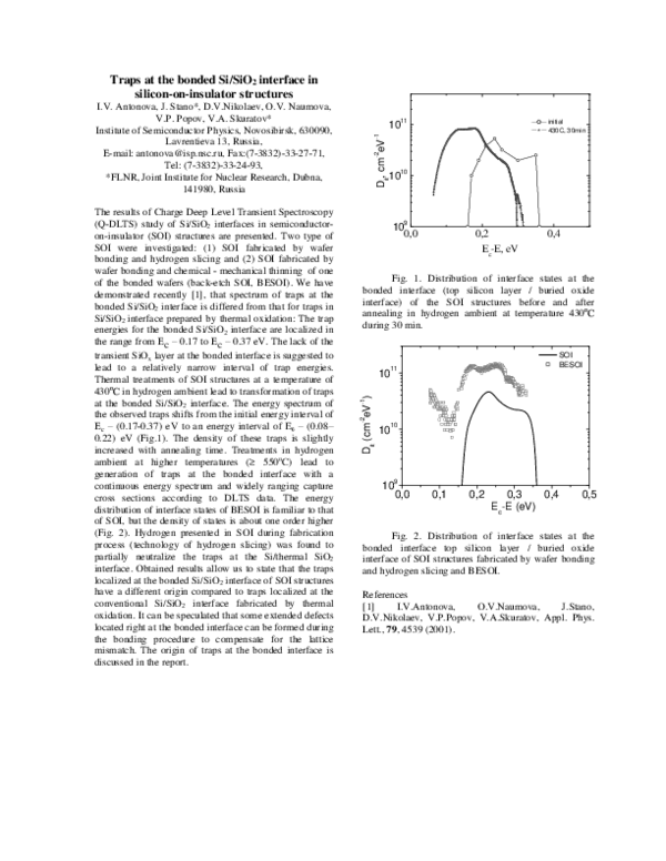 (PDF) Traps at the bonded SI/SIO2 interface in silicon-on-insulator structures