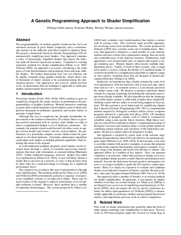 (PDF) A Genetic Programming Approach to Shader Simplification