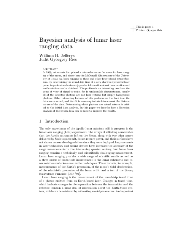 (PDF) Bayesian analysis of lunar laser ranging data