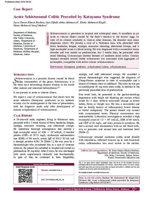 (PDF) Acute schistosomal colitis preceded by Katayama syndrome